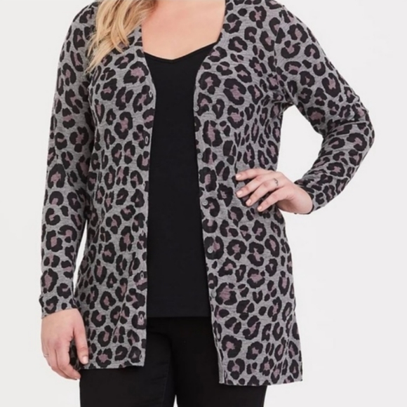 torrid | Sweaters | Torrid X Gray Leopard Print Slub Boyfriend Cardigan ...